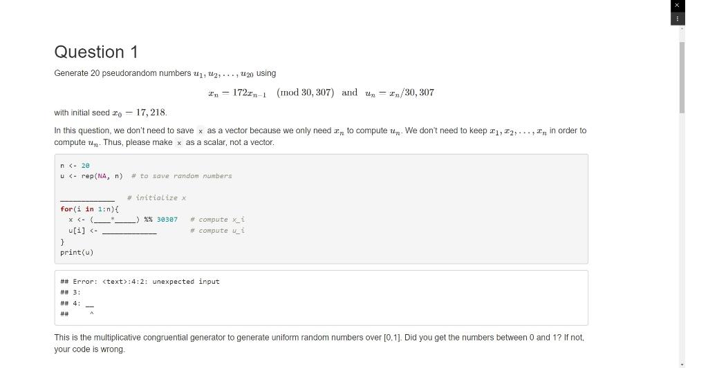 Solved Question 1 Generate 20 pseudorandom numbers | Chegg.com