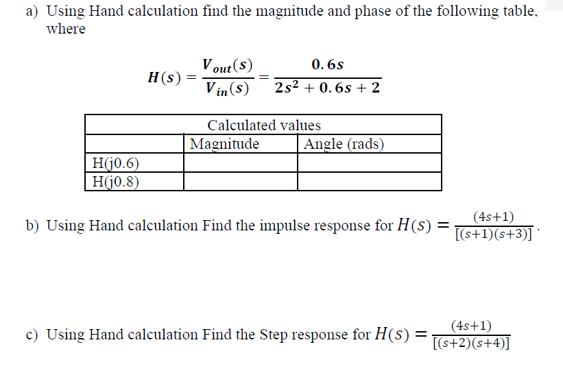 Solved a) Using Hand calculation find the magnitude and | Chegg.com