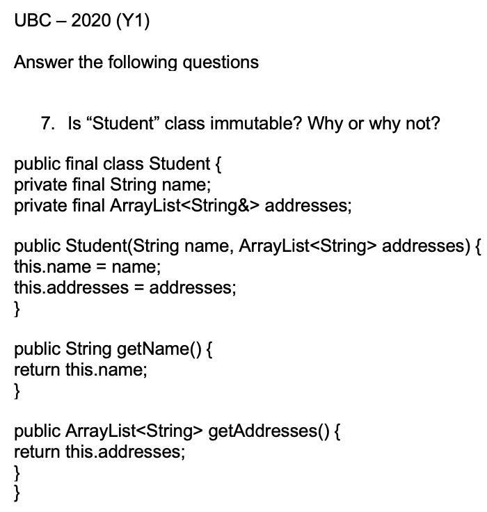 Solved UBC - 2020 (Y1) Answer the following questions 7. Is | Chegg.com