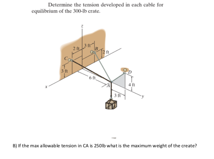 Solved A) Determine the tension developed in each cable for | Chegg.com