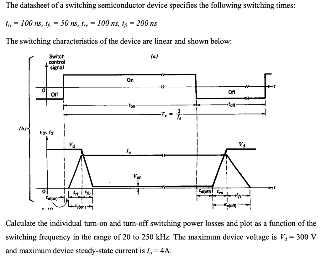 Solved The datasheet of a switching semiconductor device | Chegg.com