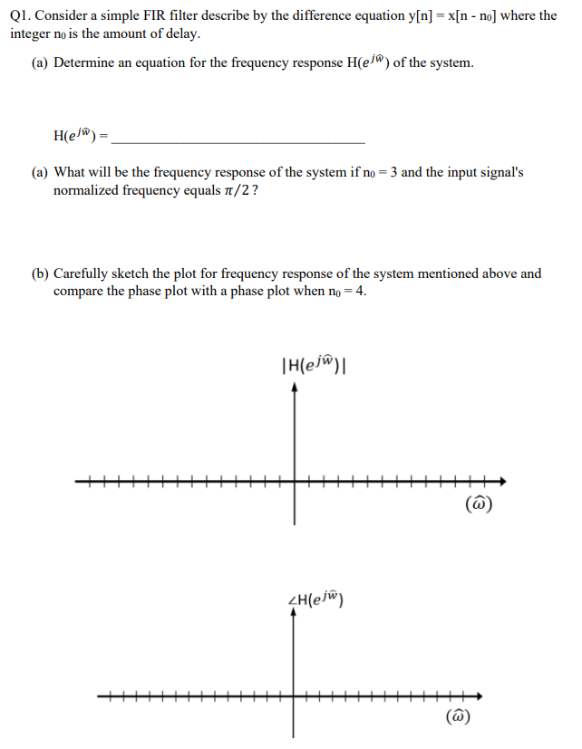 Solved Q1. Consider a simple FIR filter describe by the | Chegg.com