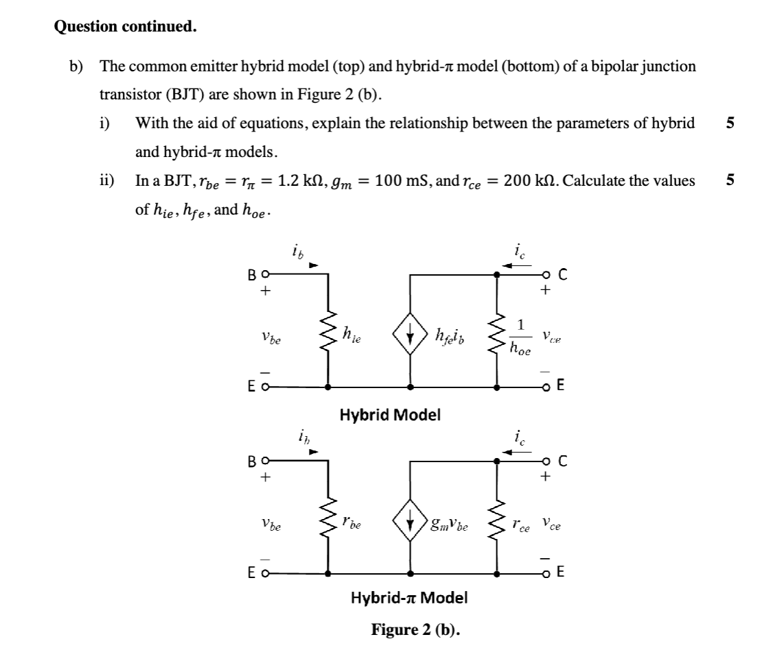 Solved Question continued.b) ﻿The common emitter hybrid | Chegg.com