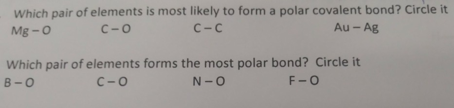 Solved Which pair of elements is most likely to form a polar | Chegg.com