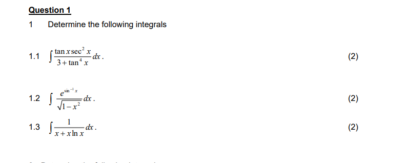 Solved 1 Determine the following integrals | Chegg.com