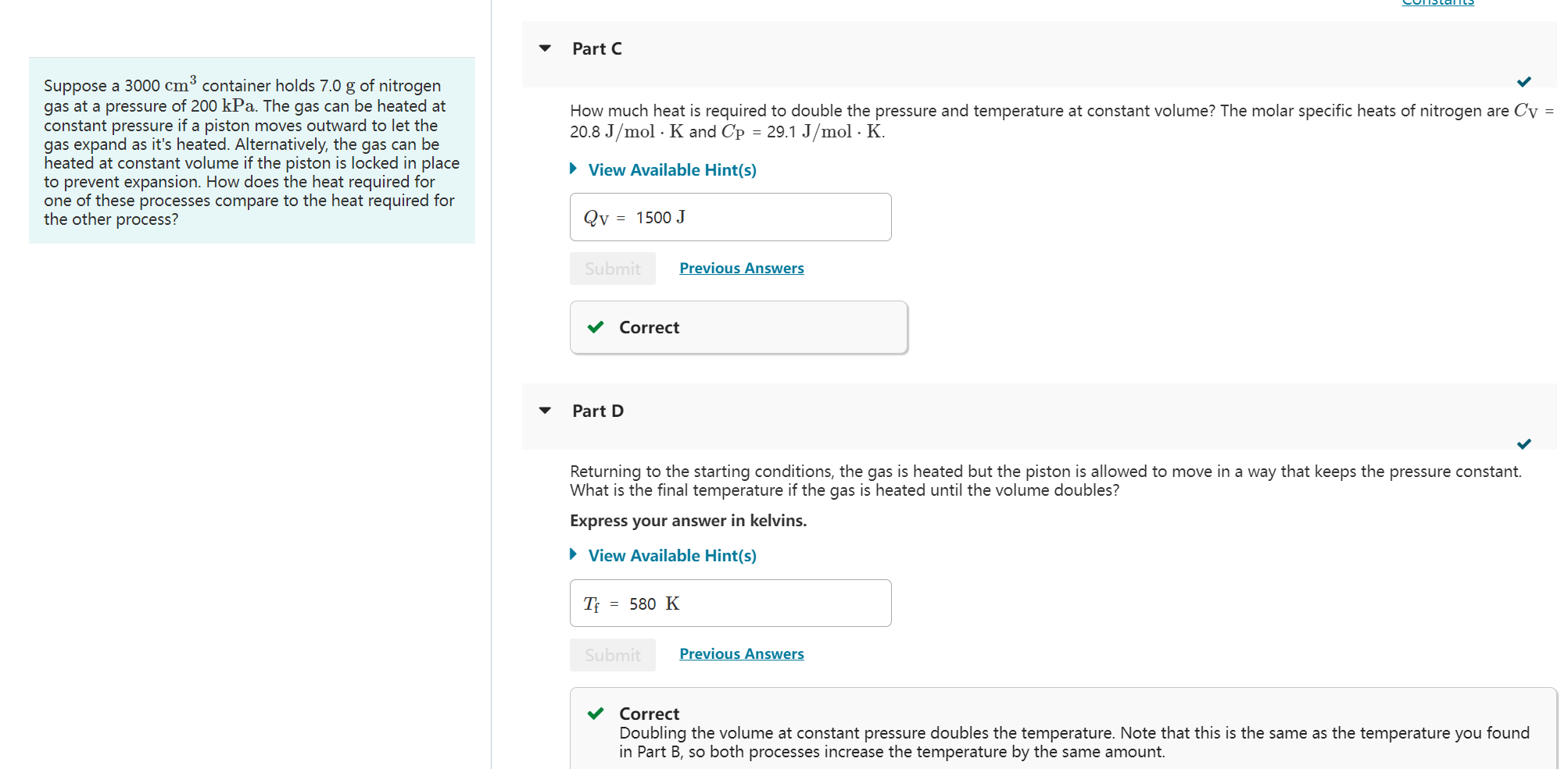 Solved What is the starting temperature of the gas? Suppose | Chegg.com