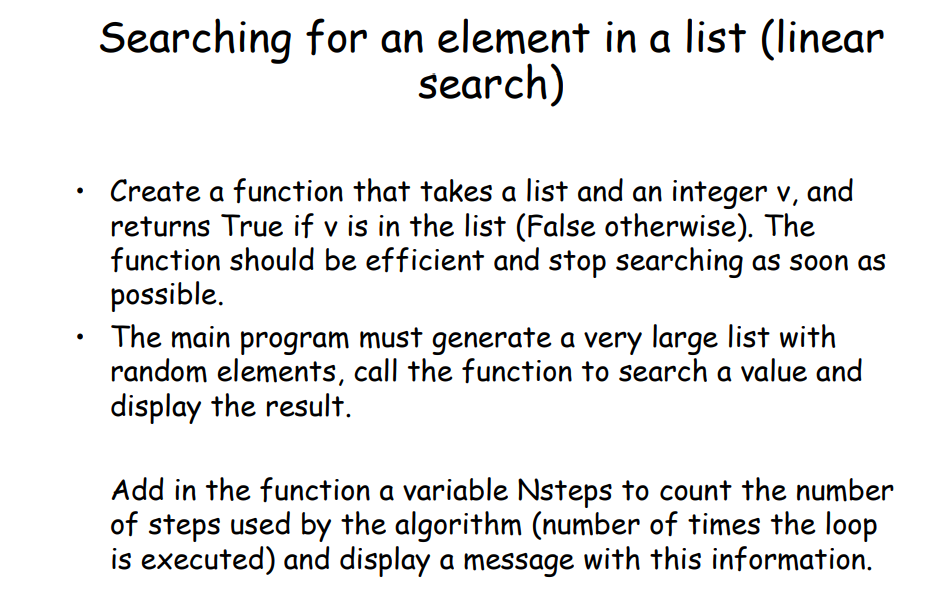 Solved Searching for an element in a list (linear search) | Chegg.com