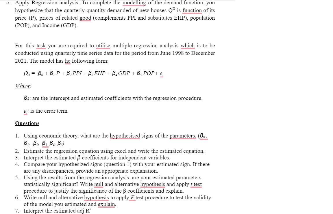 Solved C Apply Regression Analysis To Complete The Chegg