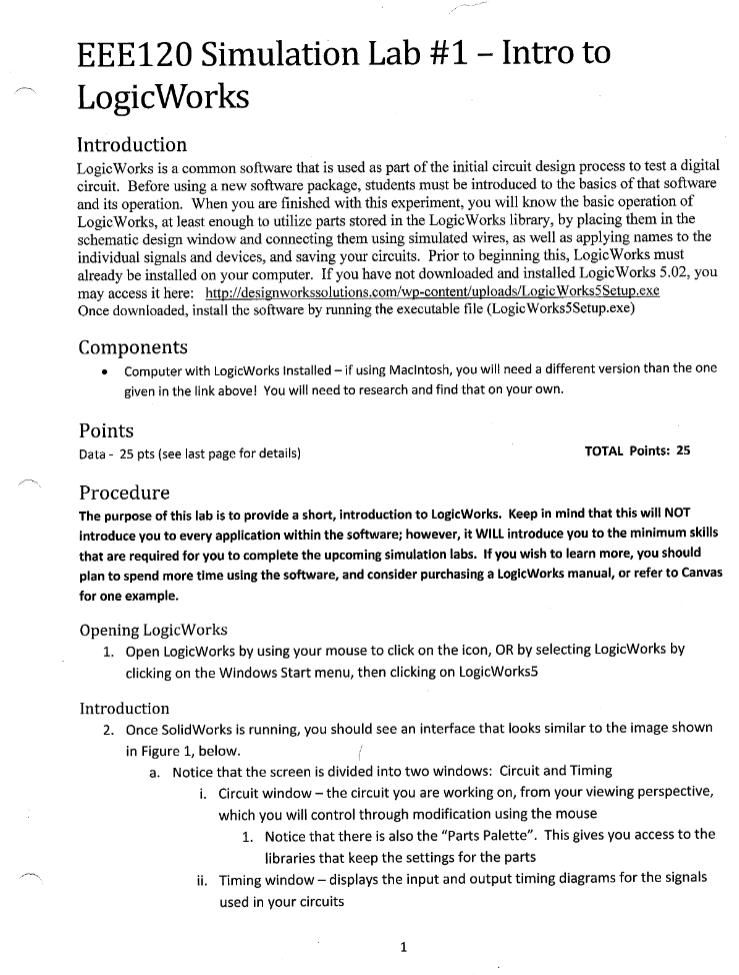 EEE120 Simulation Lab #1 - Intro to LogicWorks | Chegg.com