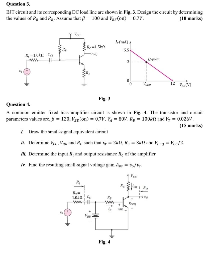 Solved Question 3. BJT circuit and its corresponding DC load | Chegg.com