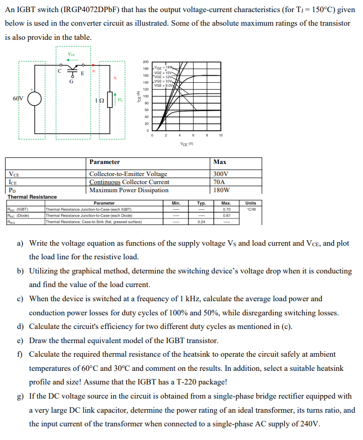 Solved An IGBT switch (IRGP4072DPbF) that has the output | Chegg.com