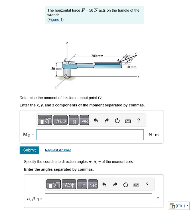 Solved The horizontal force F=56N ﻿acts on the handle of | Chegg.com