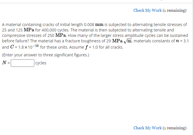 Solved A material containing cracks of initial length 0.008 | Chegg.com