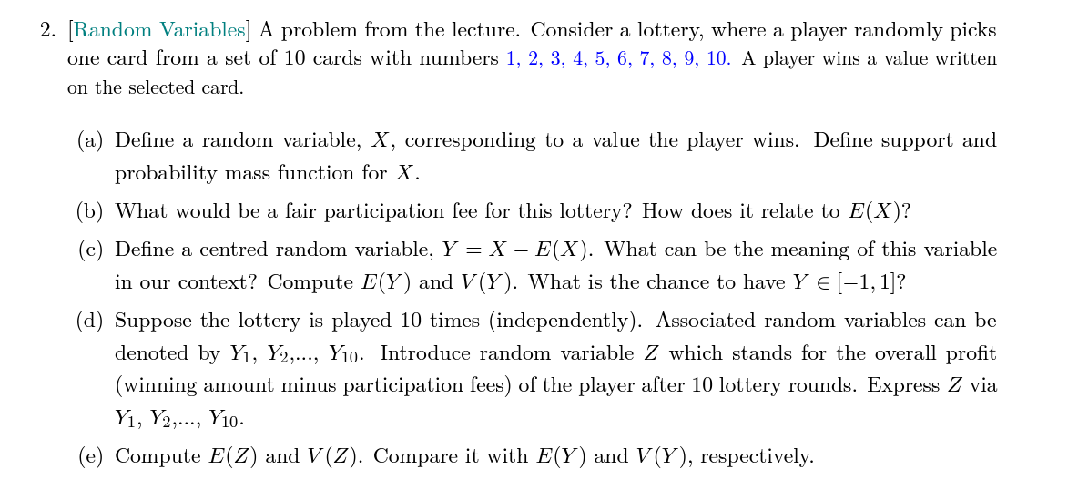 Solved 2. [Random Variables] A problem from the lecture. | Chegg.com