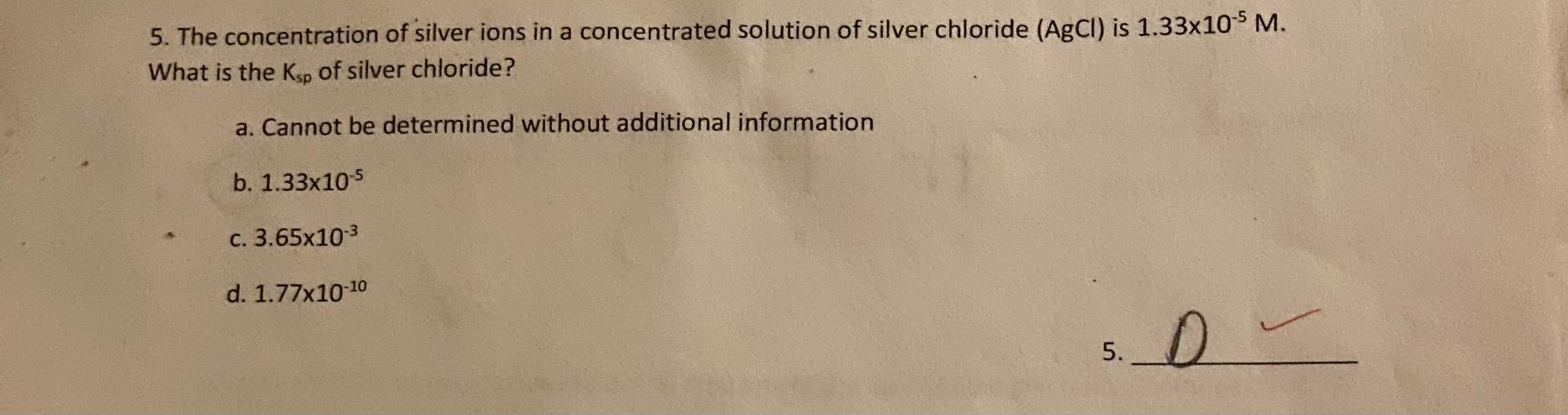 Solved 5. The concentration of silver ions in a concentrated | Chegg.com