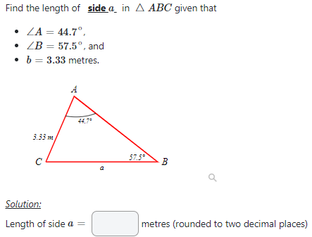 Solved Find the length of side a in A ABC given that • ZA = | Chegg.com