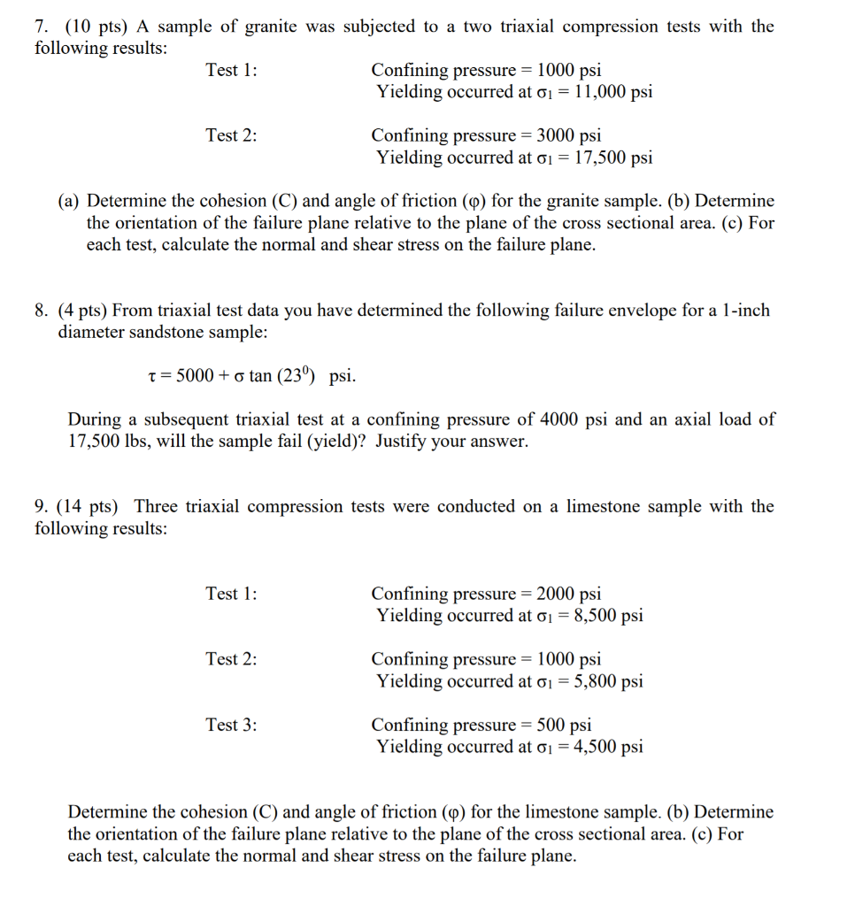 Solved 7. (10 pts) A sample of granite was subjected to a | Chegg.com