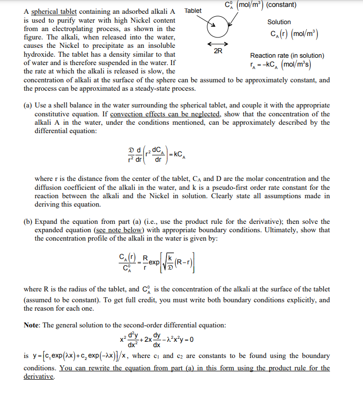 Solved A spherical tablet containing an adsorbed alkali A is | Chegg.com
