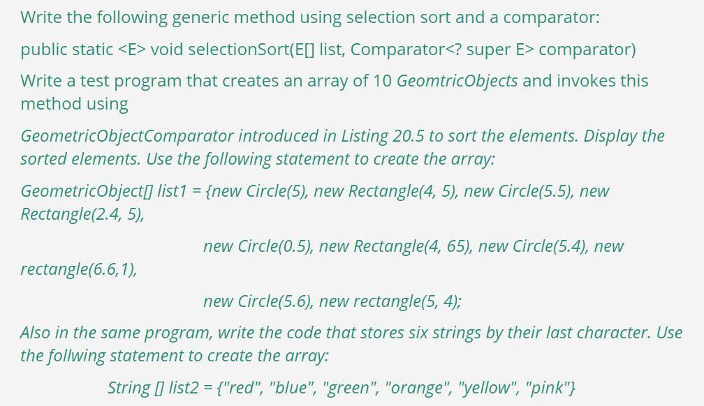 Solved Write the following generic method using selection | Chegg.com