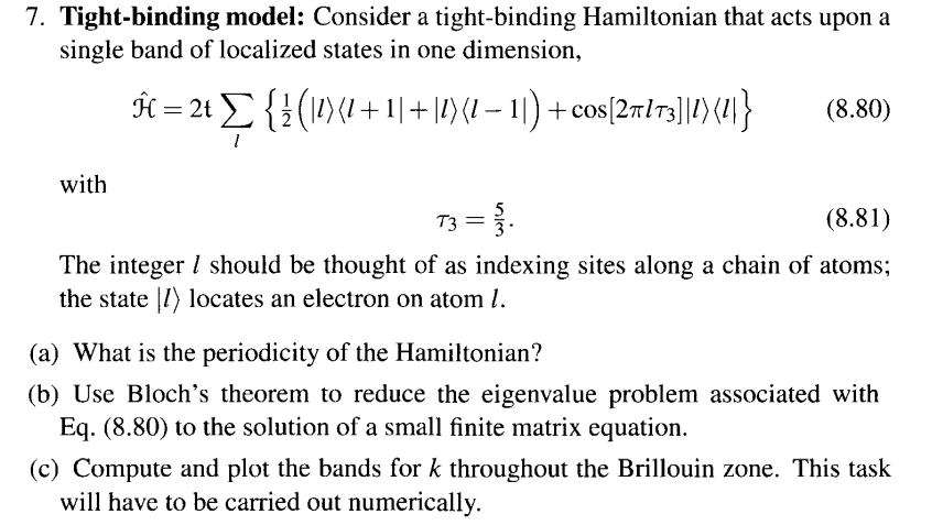 Solved 7. Tight-binding model: Consider a tight-binding | Chegg.com