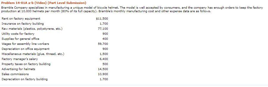 Solved Problem 14-01A a-b (Video) (Part Level Submission) | Chegg.com