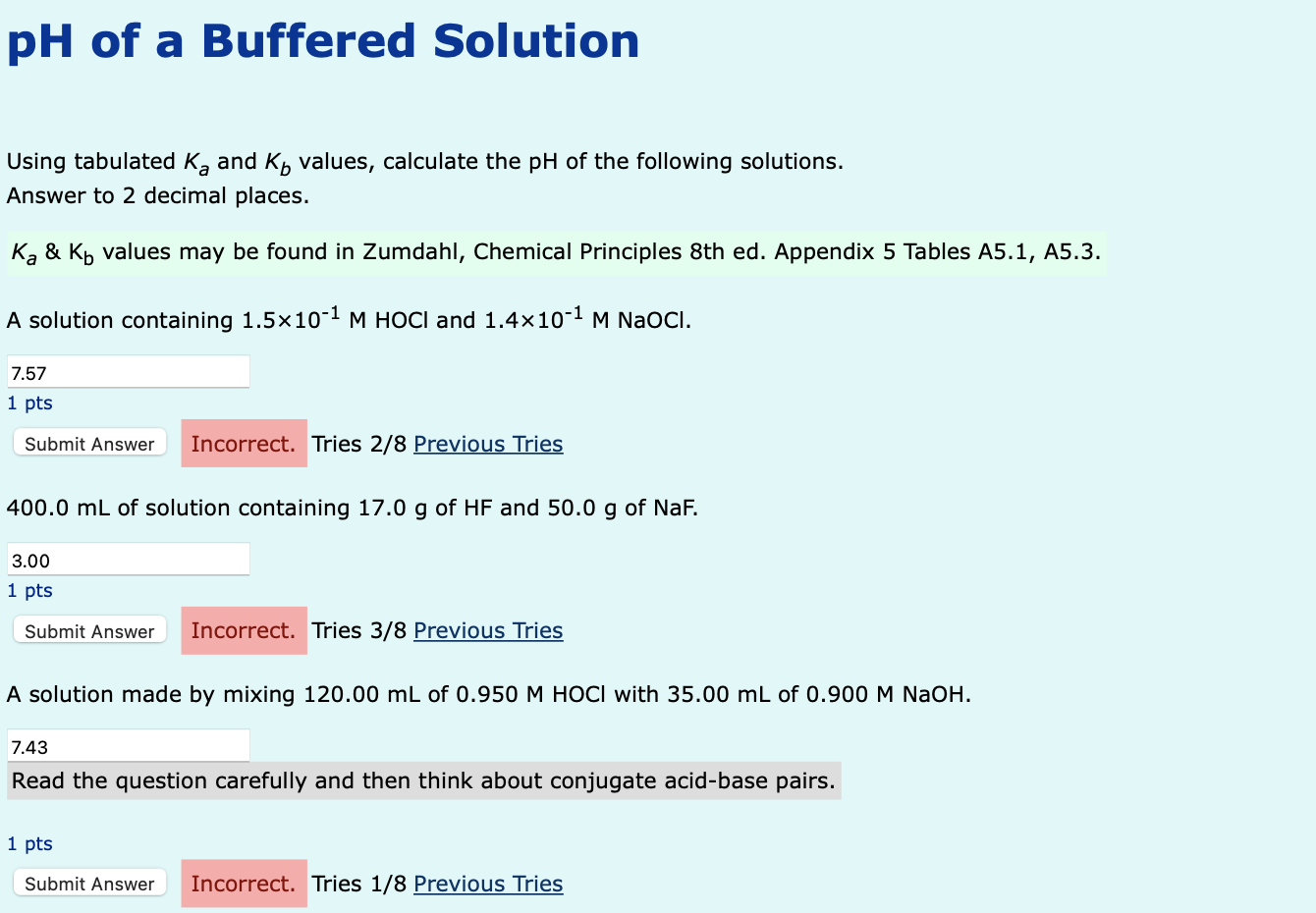 Solved pH of a Buffered Solution Using tabulated Ka and Kb | Chegg.com