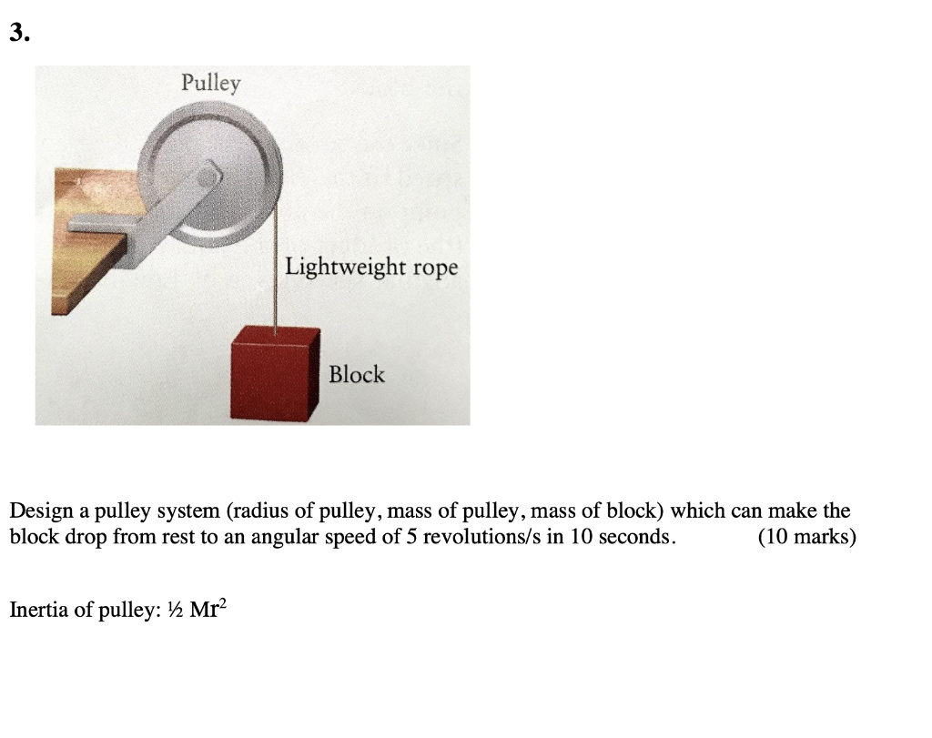 Solved Design a pulley system (radius of pulley, mass of | Chegg.com