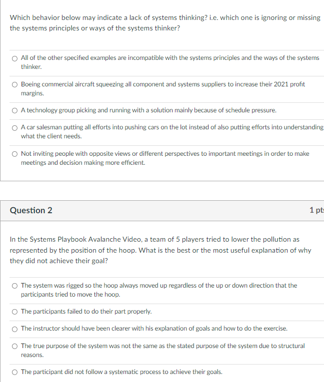 Solved Which behavior below may indicate a lack of systems | Chegg.com