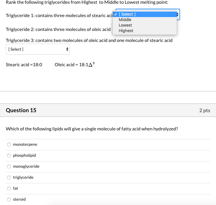 Solved Rank the following triglycerides from Highest to | Chegg.com