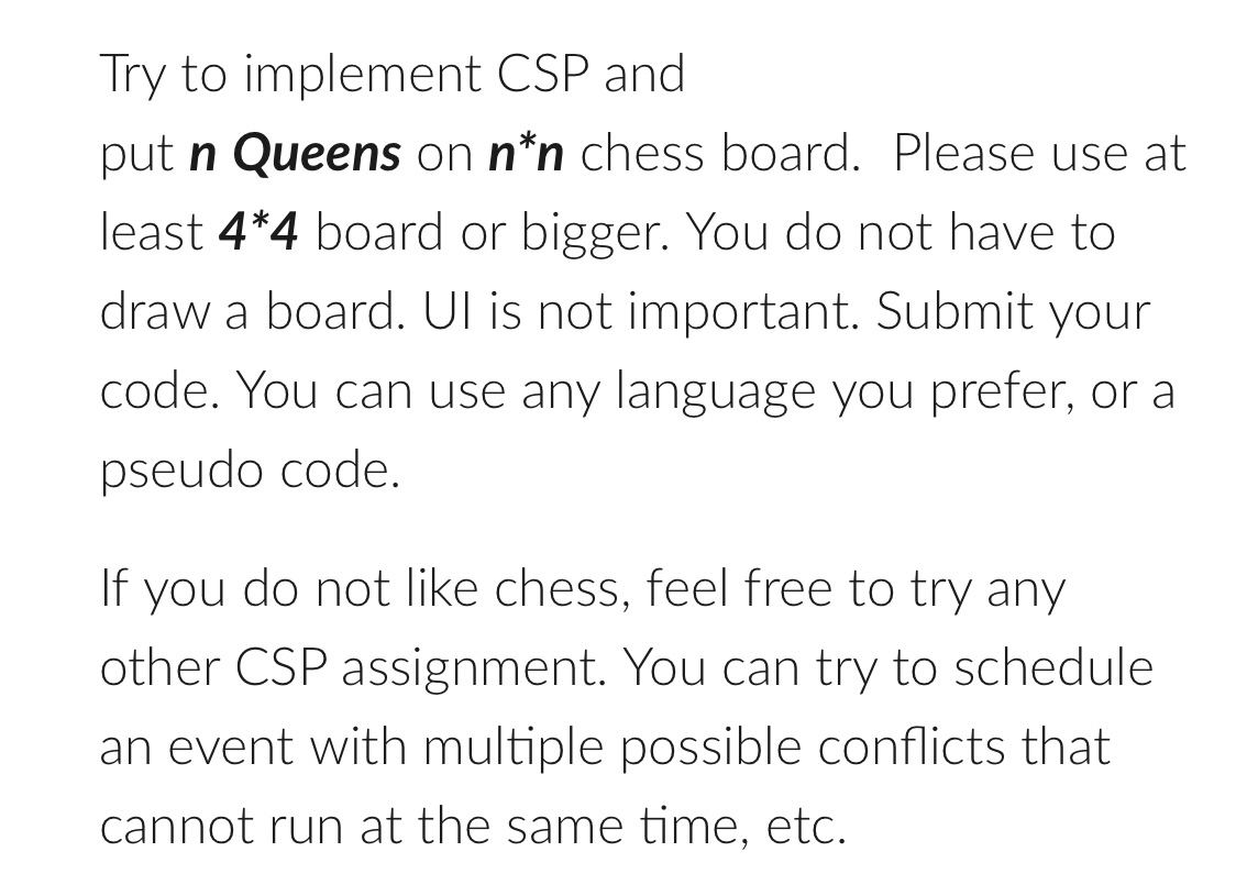 Solved Try to implement CSP andput n ﻿Queens on n**n ﻿chess | Chegg.com