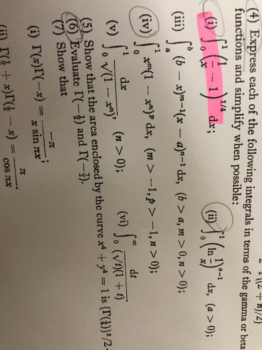 Solved (4) Express each of the following integrals in terms | Chegg.com