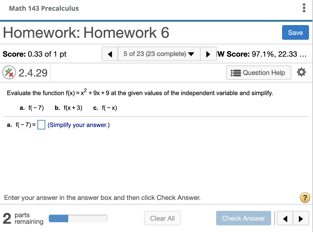 Solved Math 143 Precalculus Homework: Homework 6 Save Score: | Chegg.com