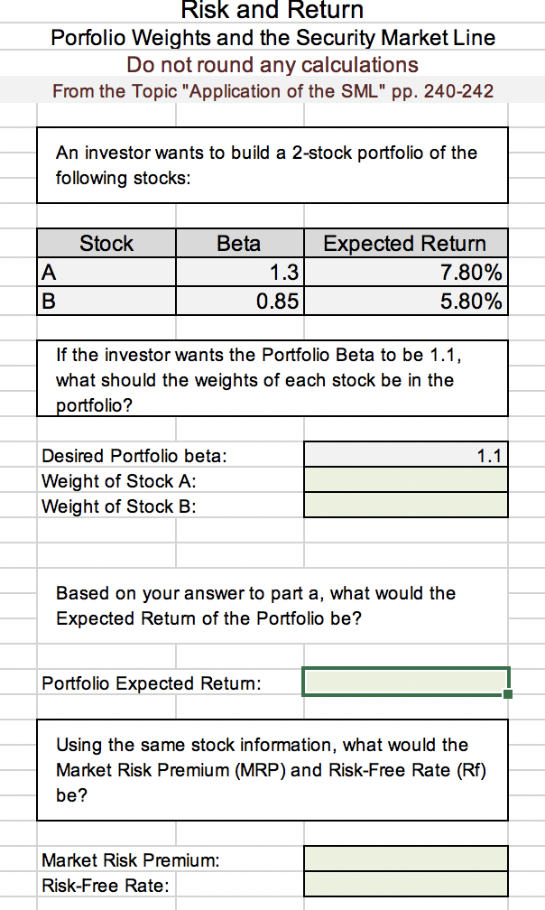 Solved Risk and Return Porfolio Weights and the Security | Chegg.com