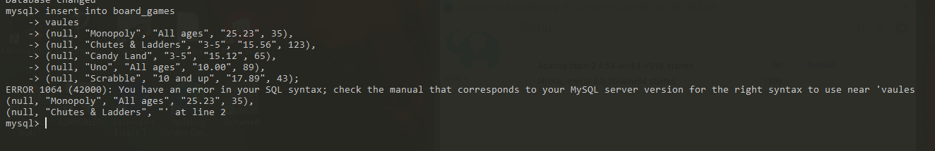 Solved mysql> insert into board_games → vaules -> (null, | Chegg.com