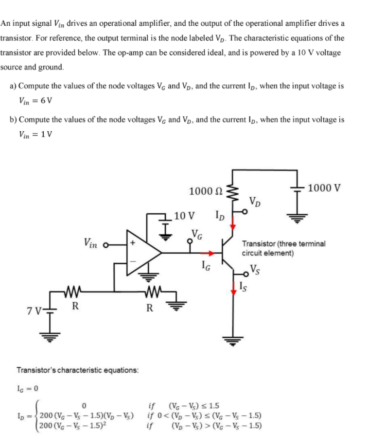 Solved An input signal Vin drives an operational amplifier, | Chegg.com