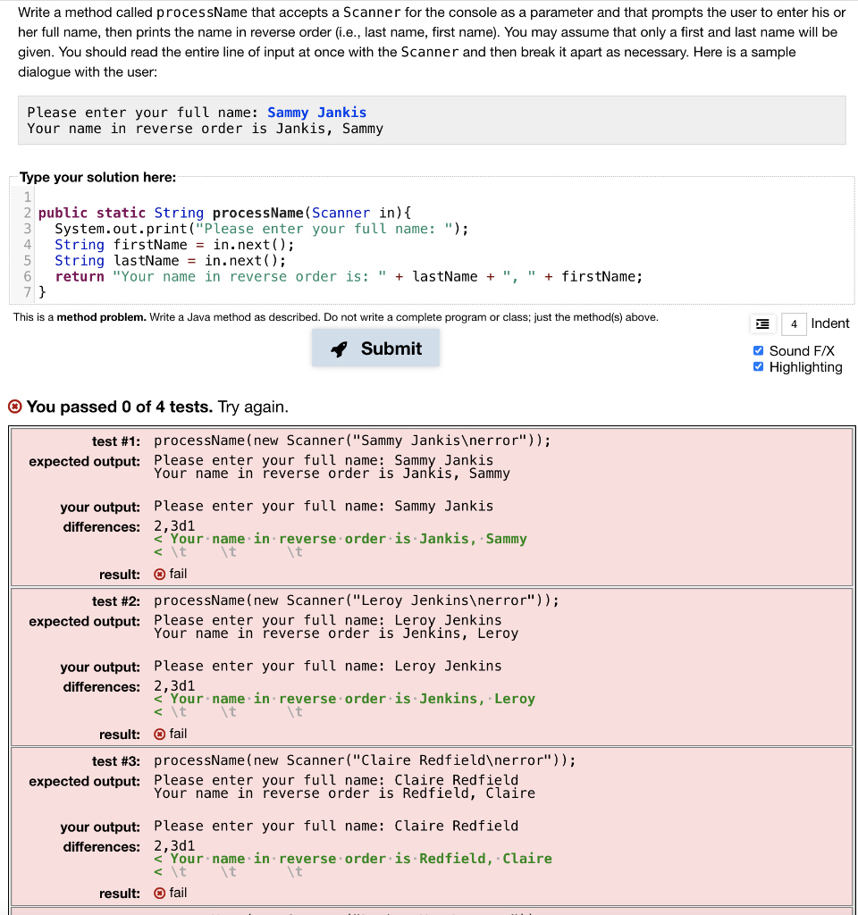 Solved Write a method called processName that accepts a | Chegg.com
