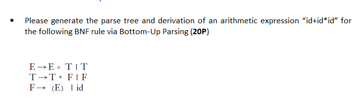 Solved Please generate the parse tree and derivation of an | Chegg.com