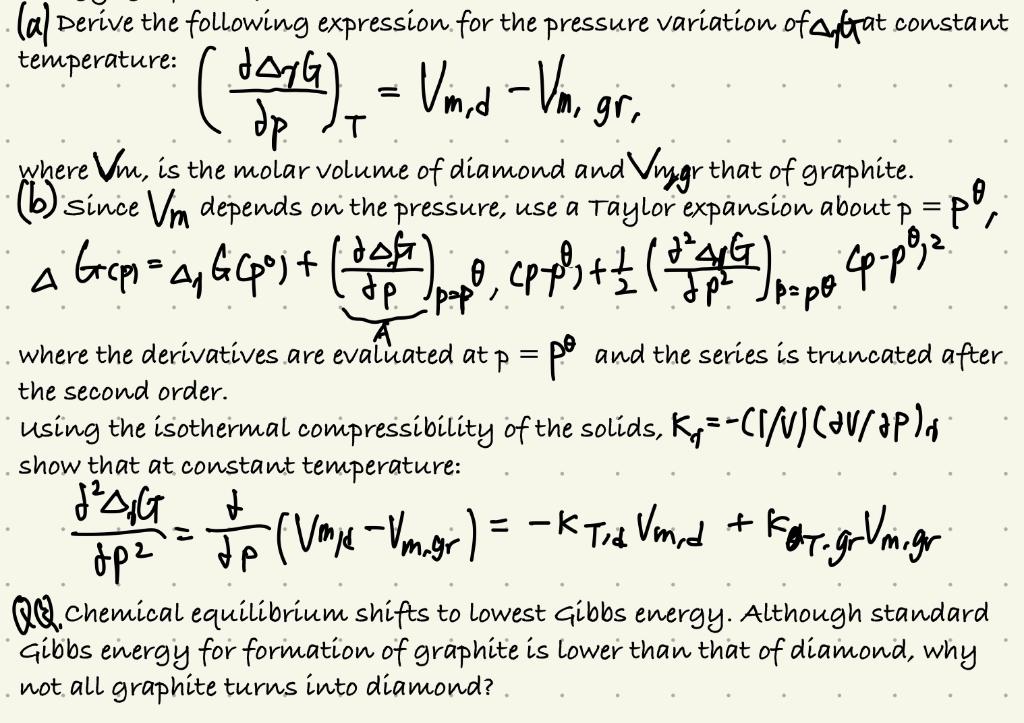 (a) Derive the following expression for the pressure | Chegg.com