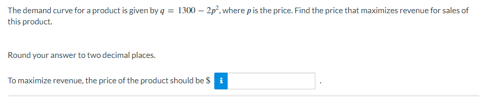 Solved The demand curve for a product is given by | Chegg.com