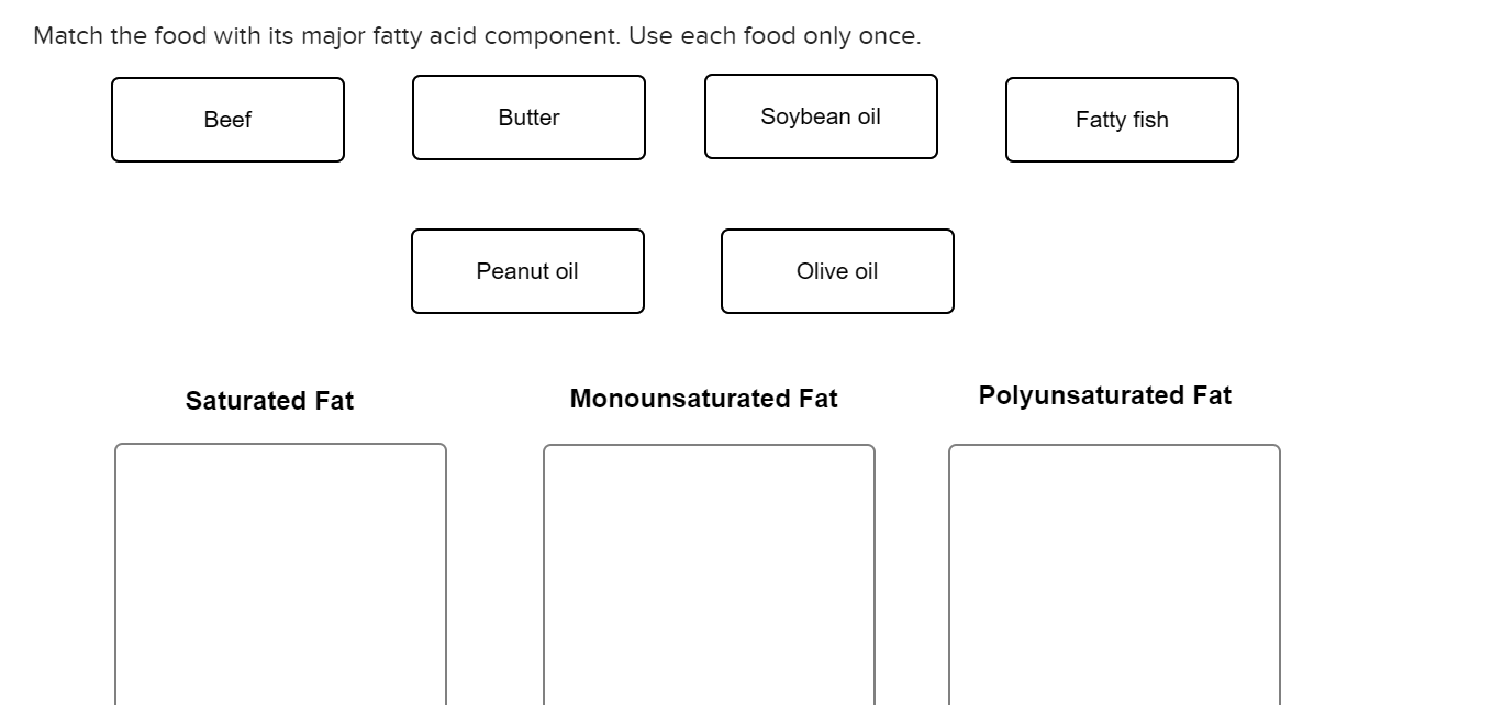 Solved Match the food with its major fatty acid component. | Chegg.com Solved Match the food with its major fatty acid component. | Chegg.com