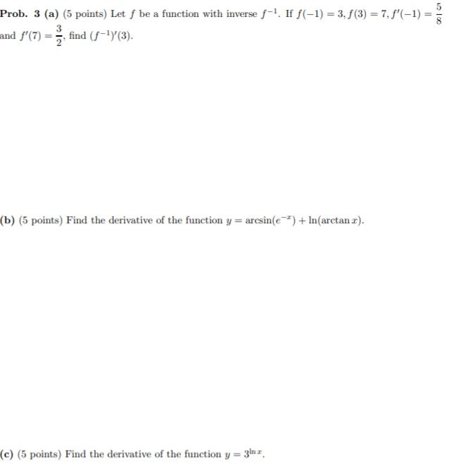 Solved Prob. 3 (a) (5 points) Let f be a function with | Chegg.com