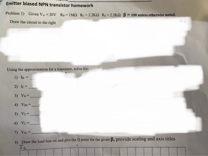 Solved Emitter biased NPN transistor homework Problem 1) | Chegg.com