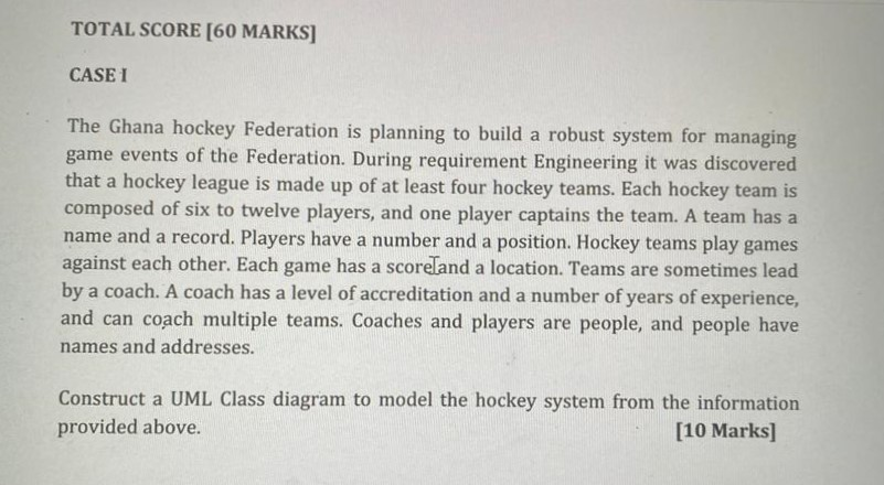 Solved TOTAL SCORE [60 MARKS] CASEI The Ghana hockey | Chegg.com