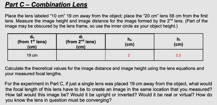 Solved Part C- Combination Lens Place the lens labeled “10 | Chegg.com