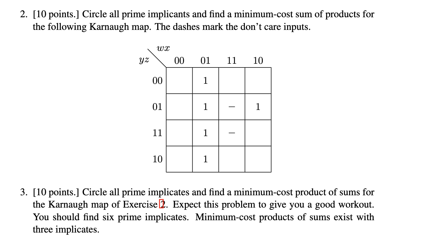 Solved 2. [10 points.] Circle all prime implicants and find | Chegg.com