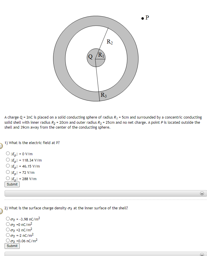 Solved P R2 R1 R3 A charge Q = 2nC is placed on a solid | Chegg.com