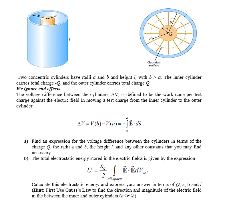 Solved Two concentric cylinders have radii a and b and | Chegg.com