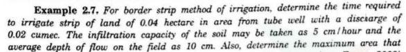 Solved Example 2.7. For border strip method of irrigation, | Chegg.com