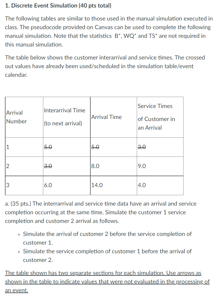 Solved 1. Discrete Event Simulation (40 pts total) The | Chegg.com