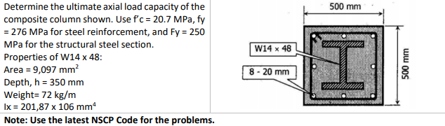 Solved 500 mm W14 x 48 Determine the ultimate axial load | Chegg.com